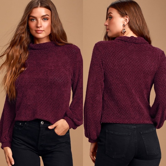 Lulus | Sweaters | Lulus Avrina Wine Red Knit Turtleneck Cropped ...
